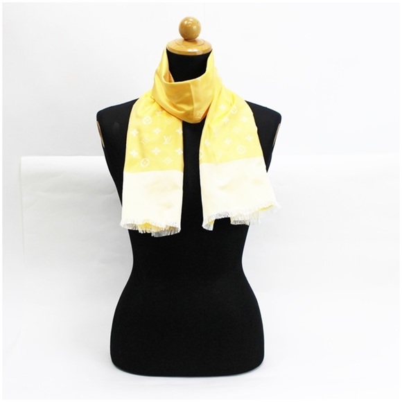 Louis Vuitton | Accessories | Louis Vuitton Silk Scarf Stole Muffler Rectangular Pattern Yellow ...